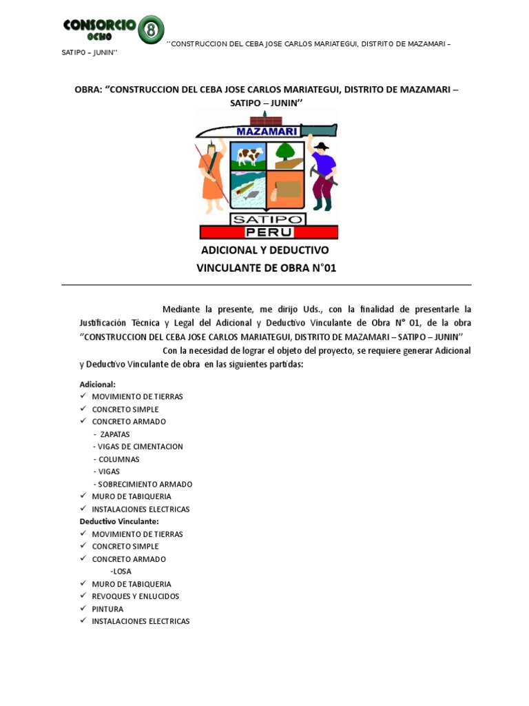 INFORME Adicional y Deductivo Vinculante N°1 | PDF | Fundación (Ingeniería) | Presupuesto