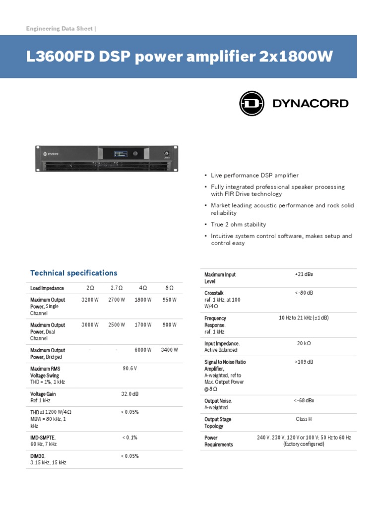L3600FD DSP Power Amplifier 2x1800W Datasheet 51 en 27863346955 PDF | PDF