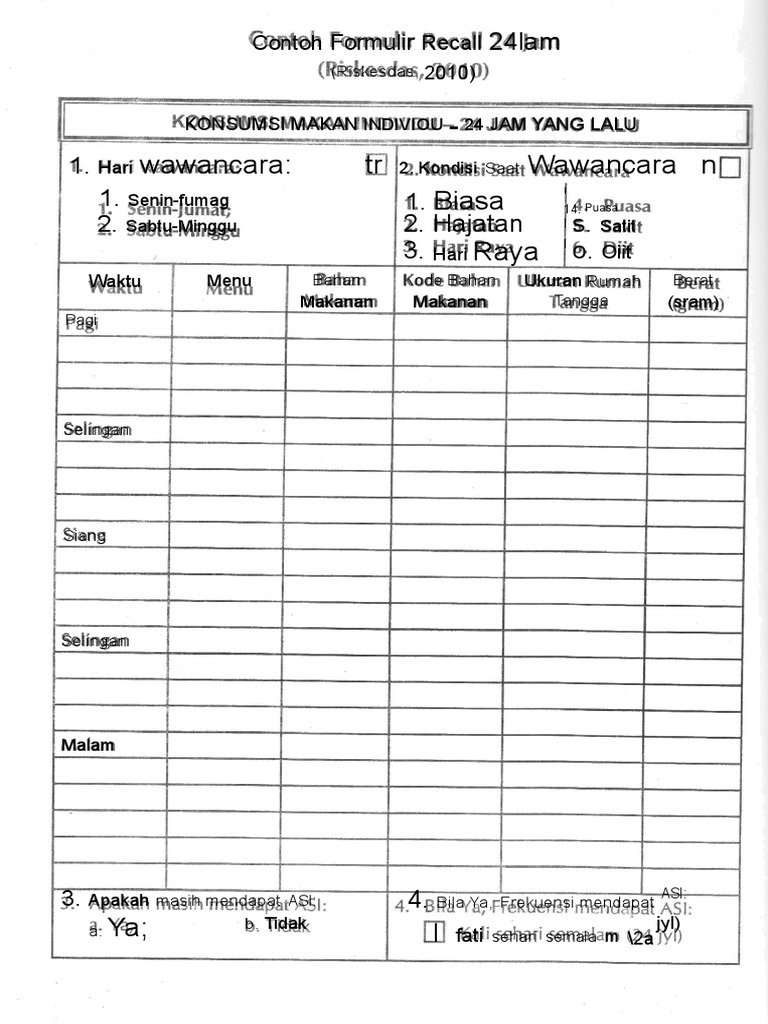 Formulir Recall 24 Jam | PDF