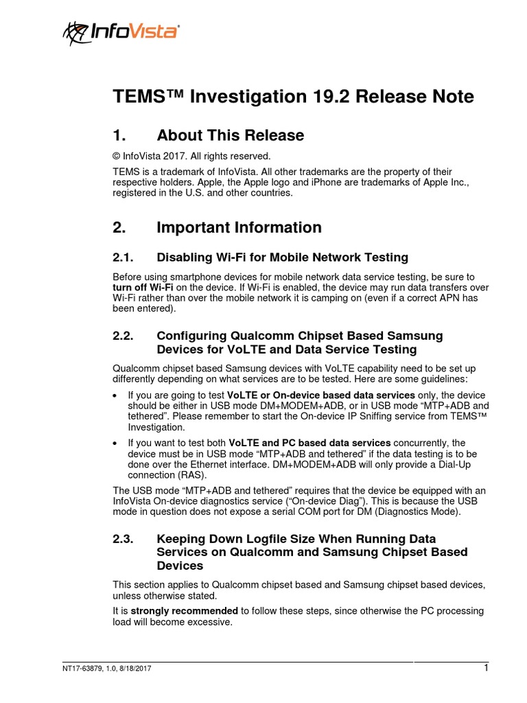 TEMS Investigation 19.2 Release Note 2 | PDF | Lte (Telecommunication) | High Speed Packet Access