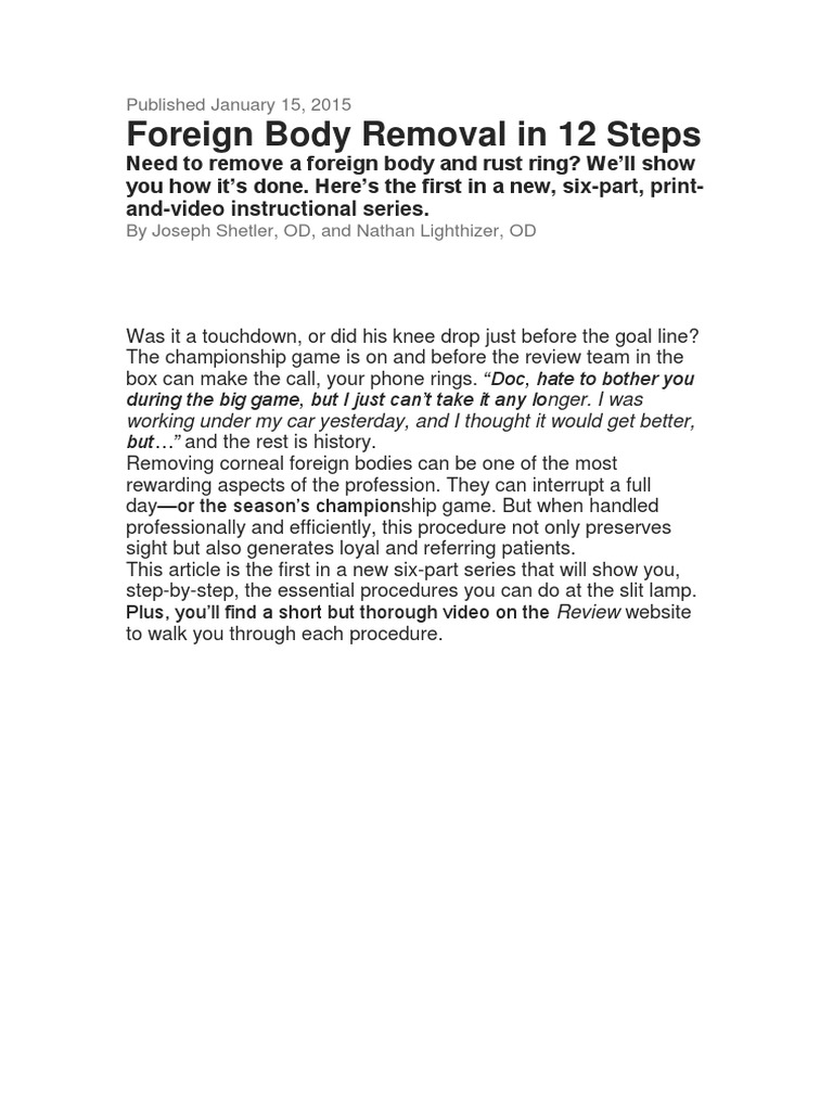 Removal Foreign Body | PDF | Cornea | Contact Lens