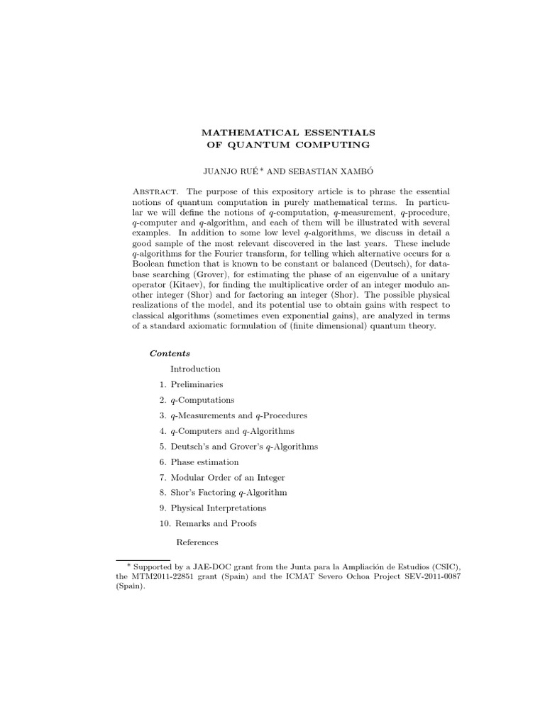 Mathematical Essentials of Quantum Computing: Juanjo Ru E and Sebastian ...