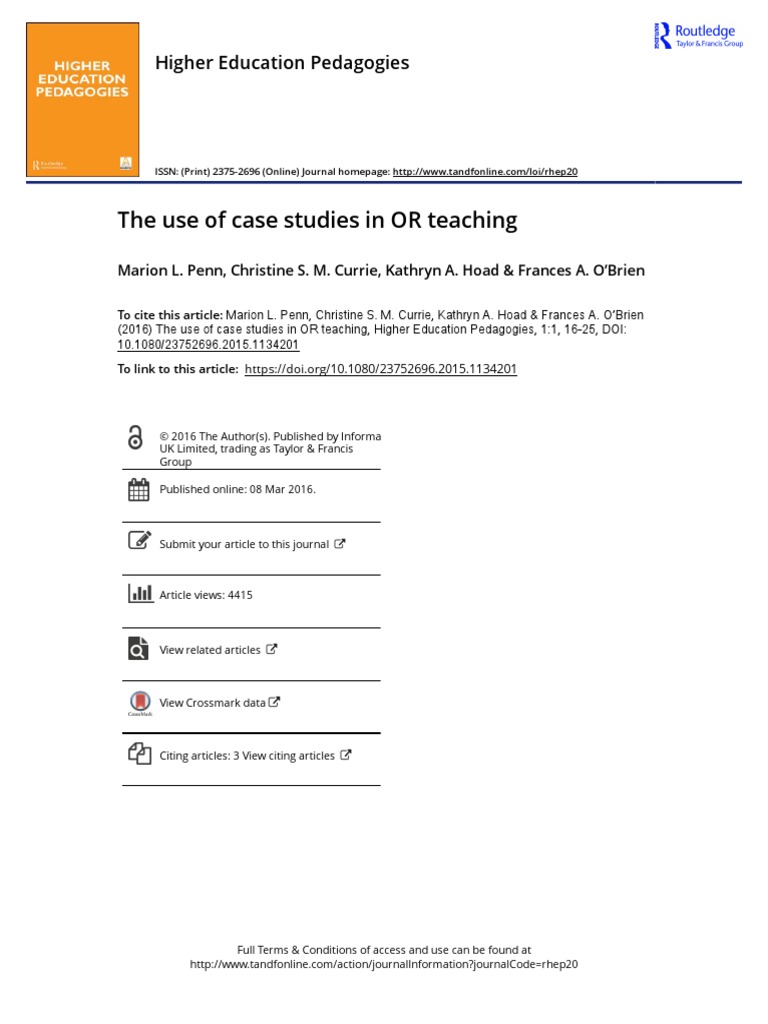 The Use of Case Studies in OR Teaching: Higher Education Pedagogies ...