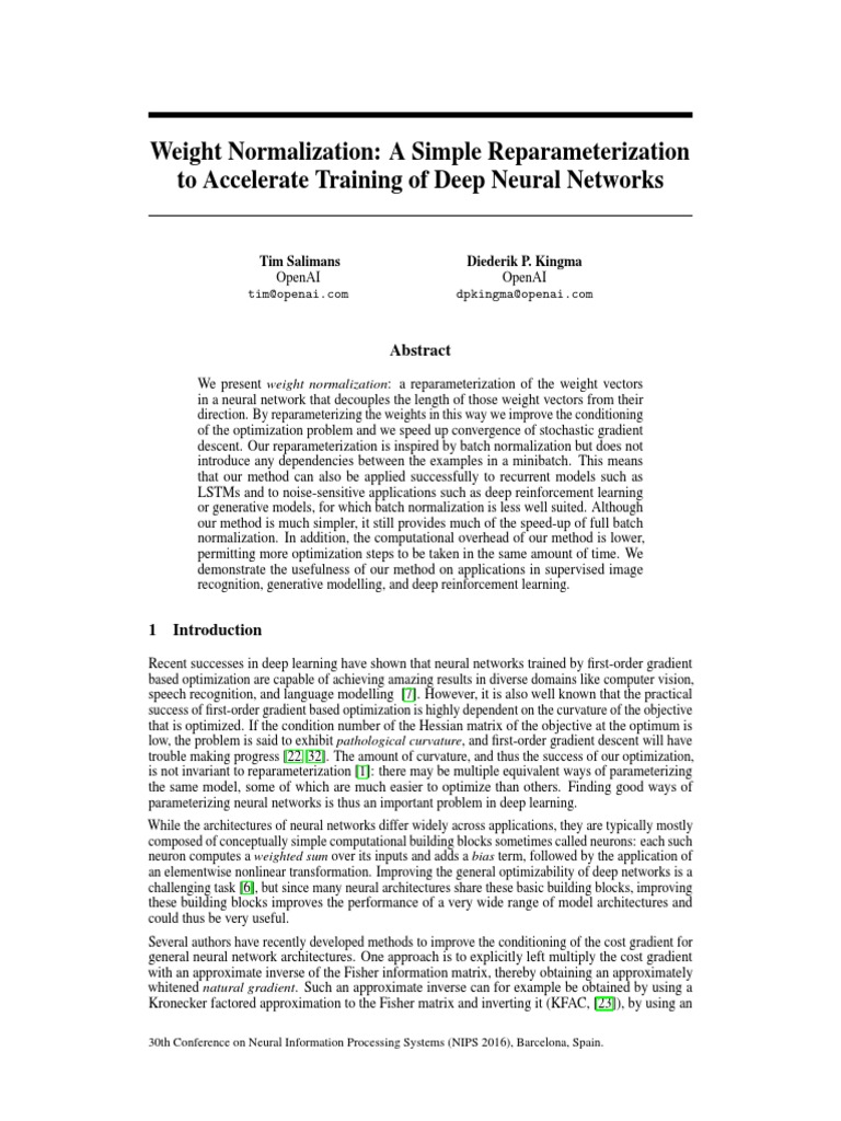 6114 Weight Normalization A Simple Reparameterization To Accelerate Training of Deep Neural ...