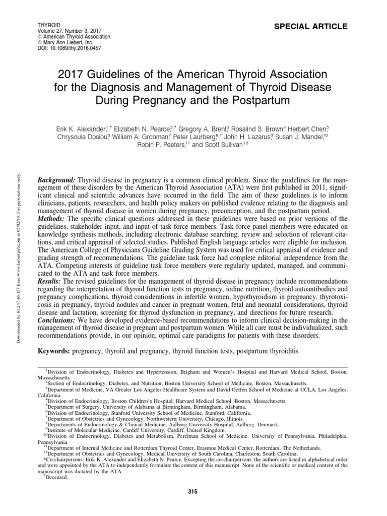 ATA Guidelines for Thyroid Disease in Pregnancy | PDF | Thyroid ...