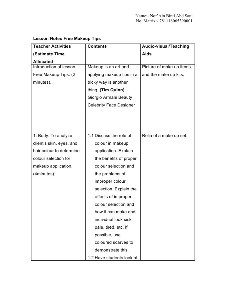 Lesson Notes Free Makeup Tips | PDF | Eyebrow | Cosmetics