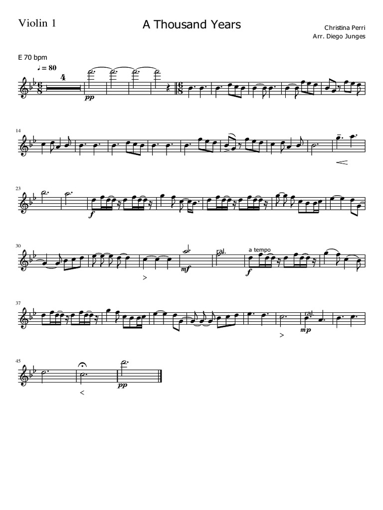 A Thousand Years Violin Sheet Music | PDF | Classical Music | Chamber Music