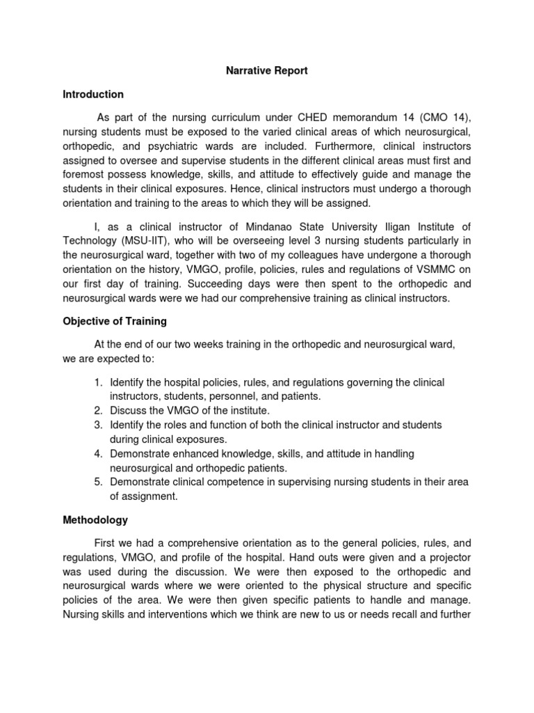 Narrative Report | PDF | Nursing | Hospital