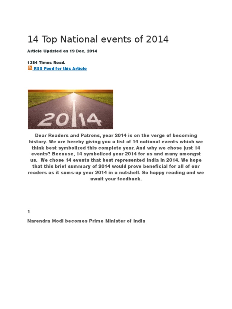 Key National Events in India 2014 | PDF | Narendra Modi | Taxes
