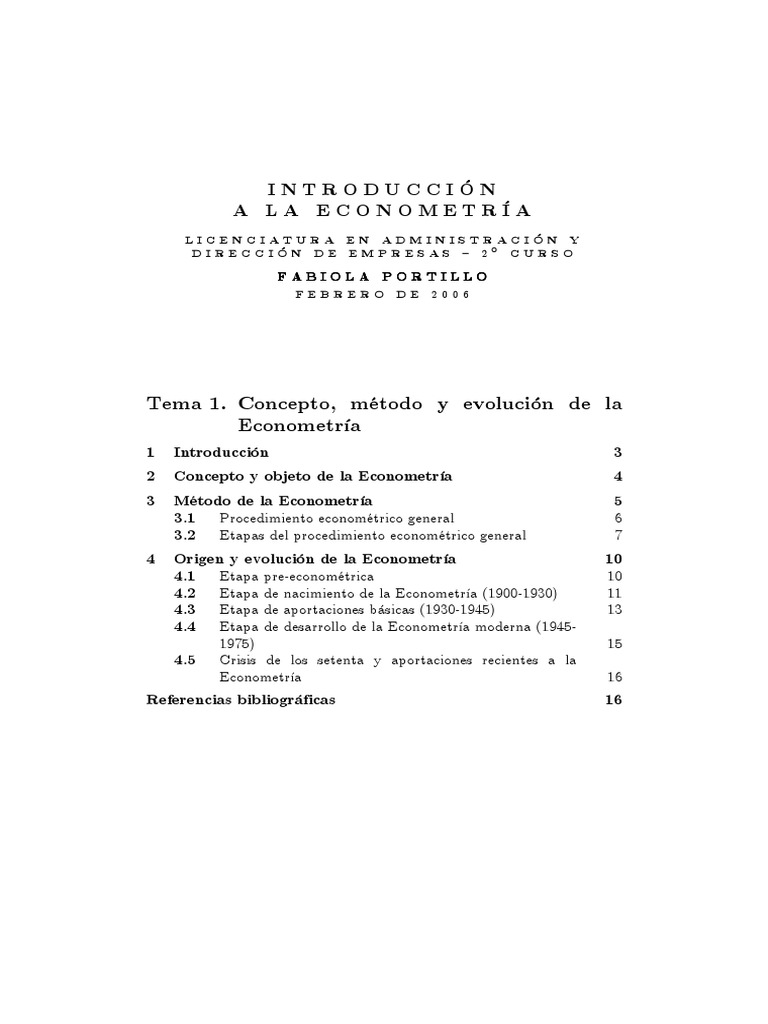 Introducción A La Econometría. Fabiola Portillo 2006 | PDF | Econometría | Estadísticas