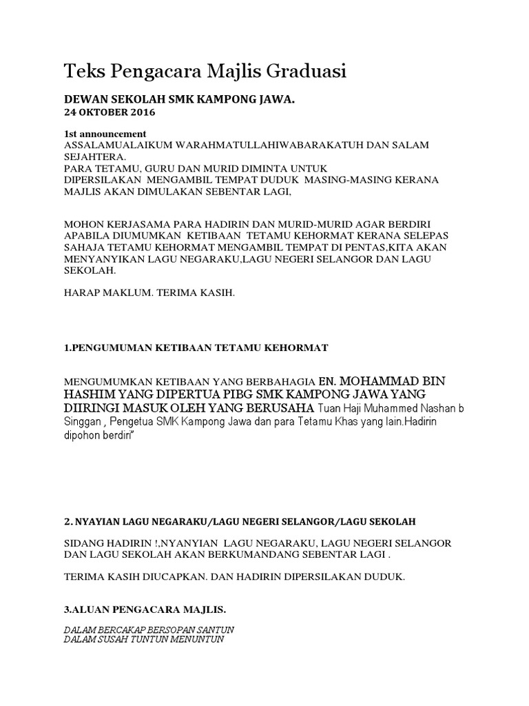 Teks Pengacara Majlis Graduasi