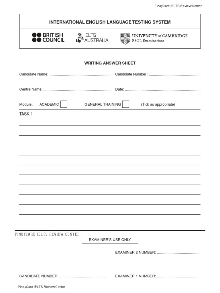 Writing Answer Sheet | PDF | International English Language Testing ...