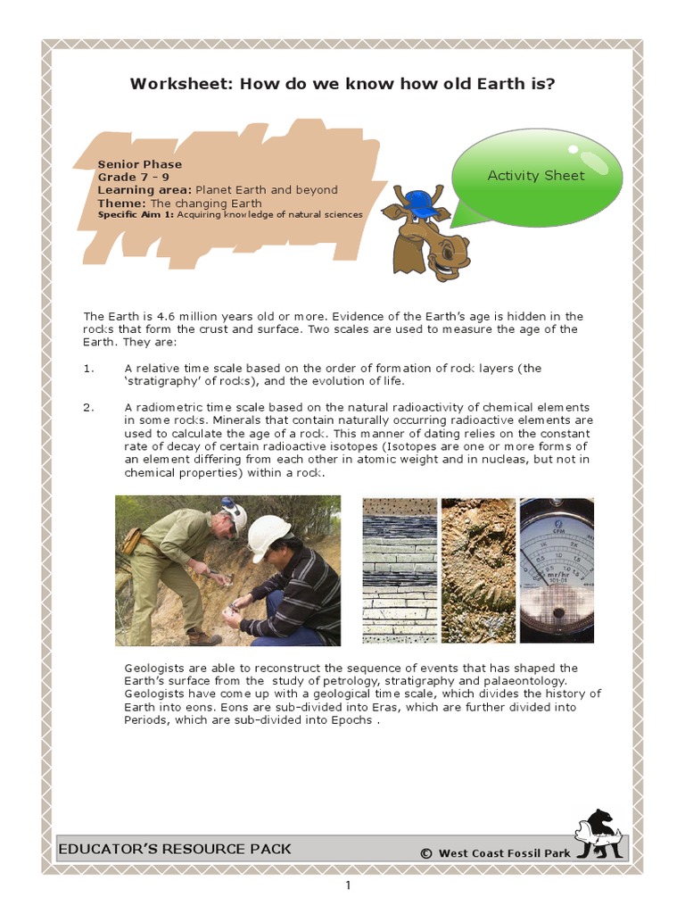 Worksheet: How Do We Know How Old Earth Is?: Activity Sheet | PDF ...