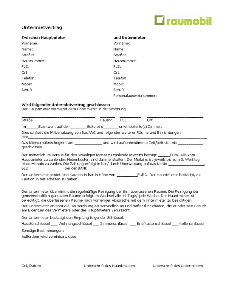 Untermietvertrag PDF | PDF