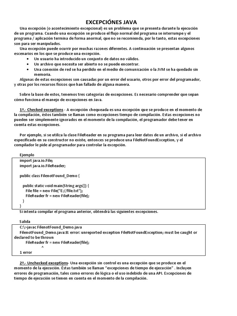 Excepciónes Java | PDF | Java (lenguaje de programación) | máquina ...