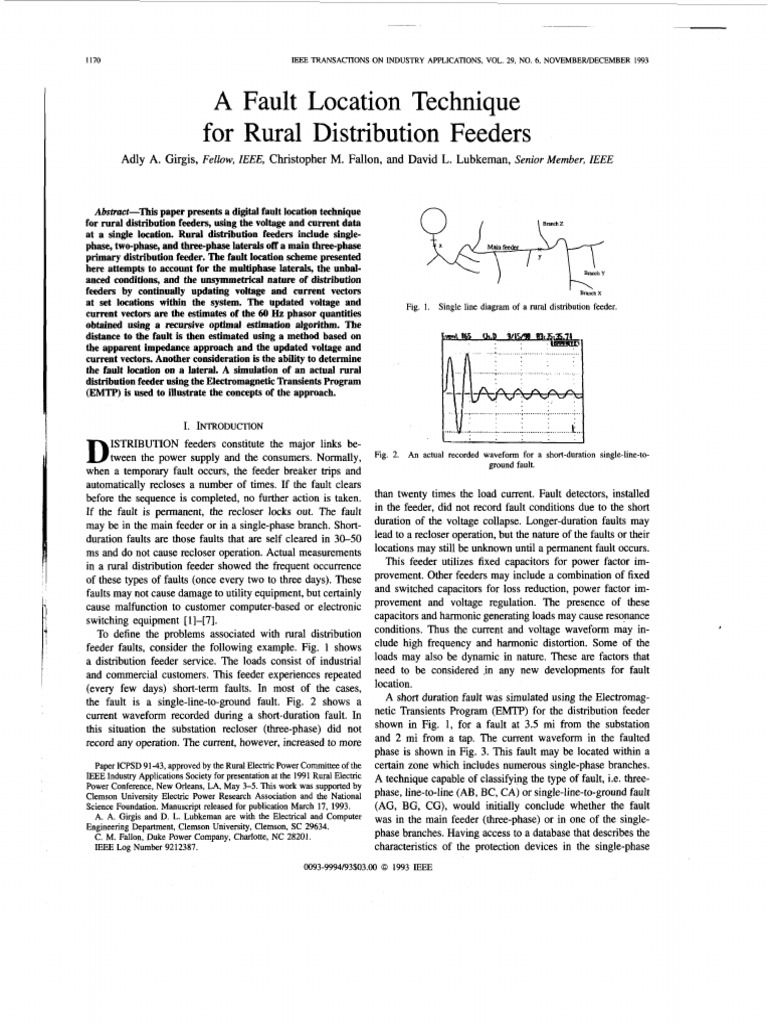 Fault Location Technique For Rural Distribution Feeders: Girgis | PDF | Electrical Impedance ...