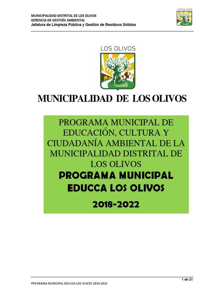 Programa Educca Los Olivos 2018-2022 | PDF | Desarrollo sostenible ...