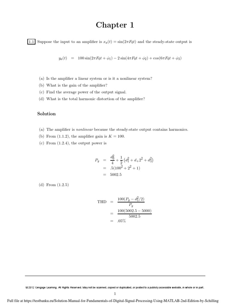 Solution Manual For Fundamentals of Digital Signal Processing Using ...
