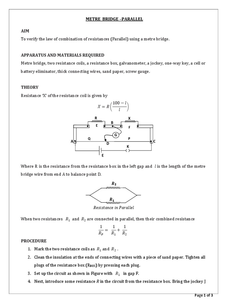 Metre Bridge - Parallel | PDF | Series And Parallel Circuits ...