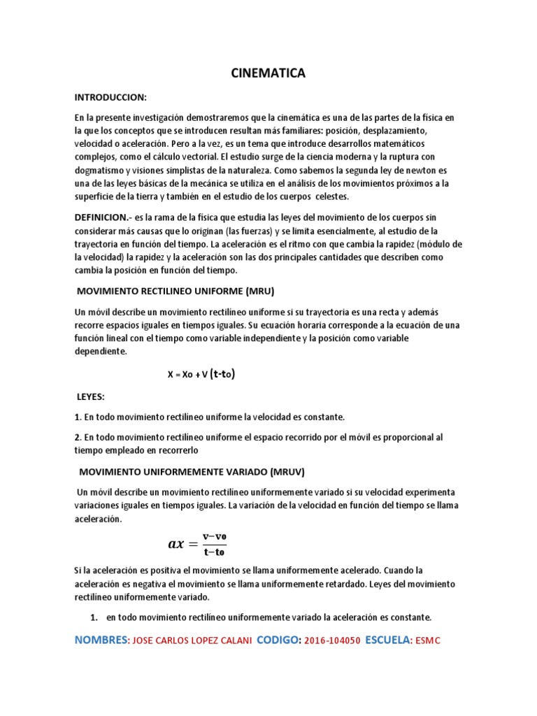 Cinematic A | PDF | Motion (Physics) | Acceleration