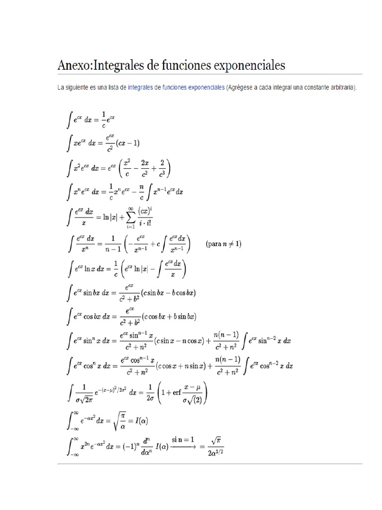 Tablas Integrales Exponenciales