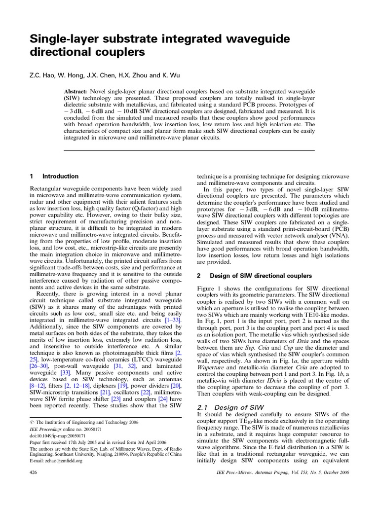 31 - 44 - Single-Layer Substrate Integrated Waveguide Directional Couplers | PDF | Waveguide ...