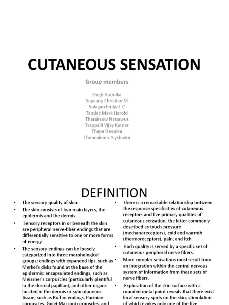 Cutaneous Sensation | PDF | Somatosensory System | Skin