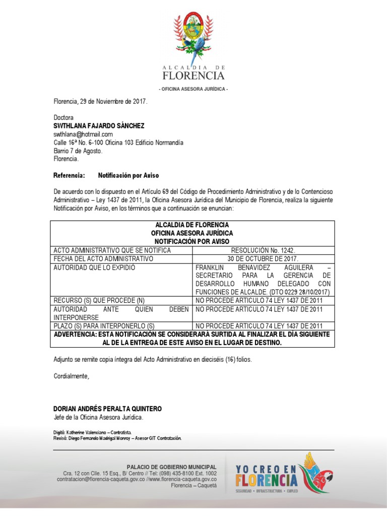 MODELO DE NOTIFICACIÓN POR AVISO | Gobierno | Política