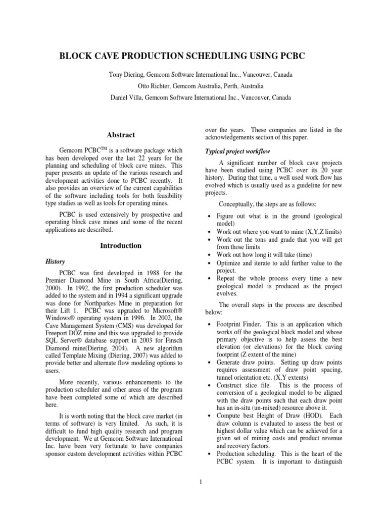 Block Cave Production Scheduling Using PCBC: Typical Project Workflow ...