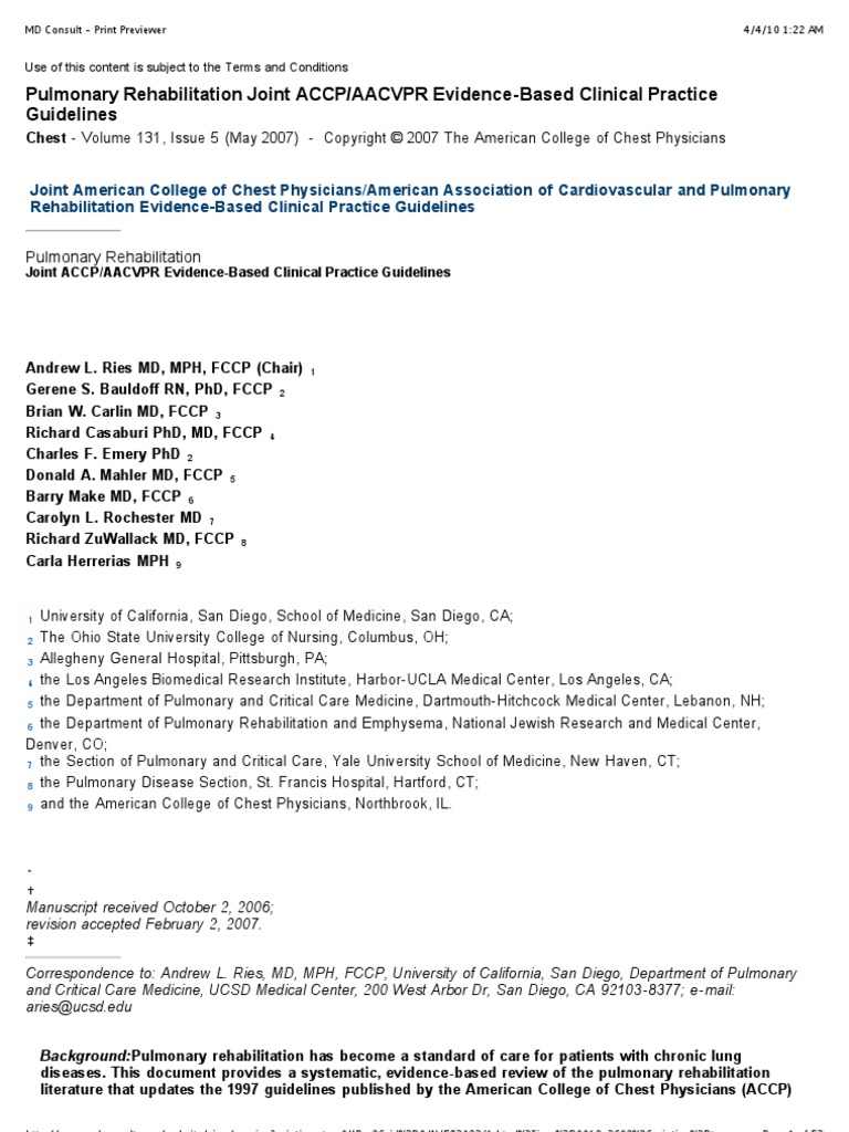 Pulm Rehab Joint Accp Aacvpr Evidence Based Guidelines | PDF | Chronic ...