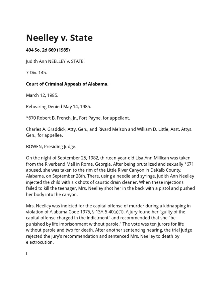 Neelley v. State: Alabama Murder Case | PDF | Miranda Warning ...