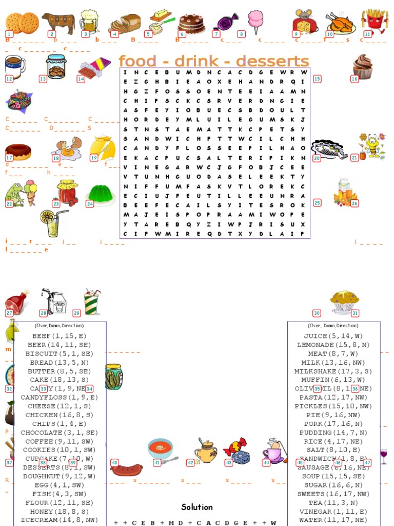 Food Drink Desserts Wordearch Wordsearches 69890 | PDF | Home Economics ...