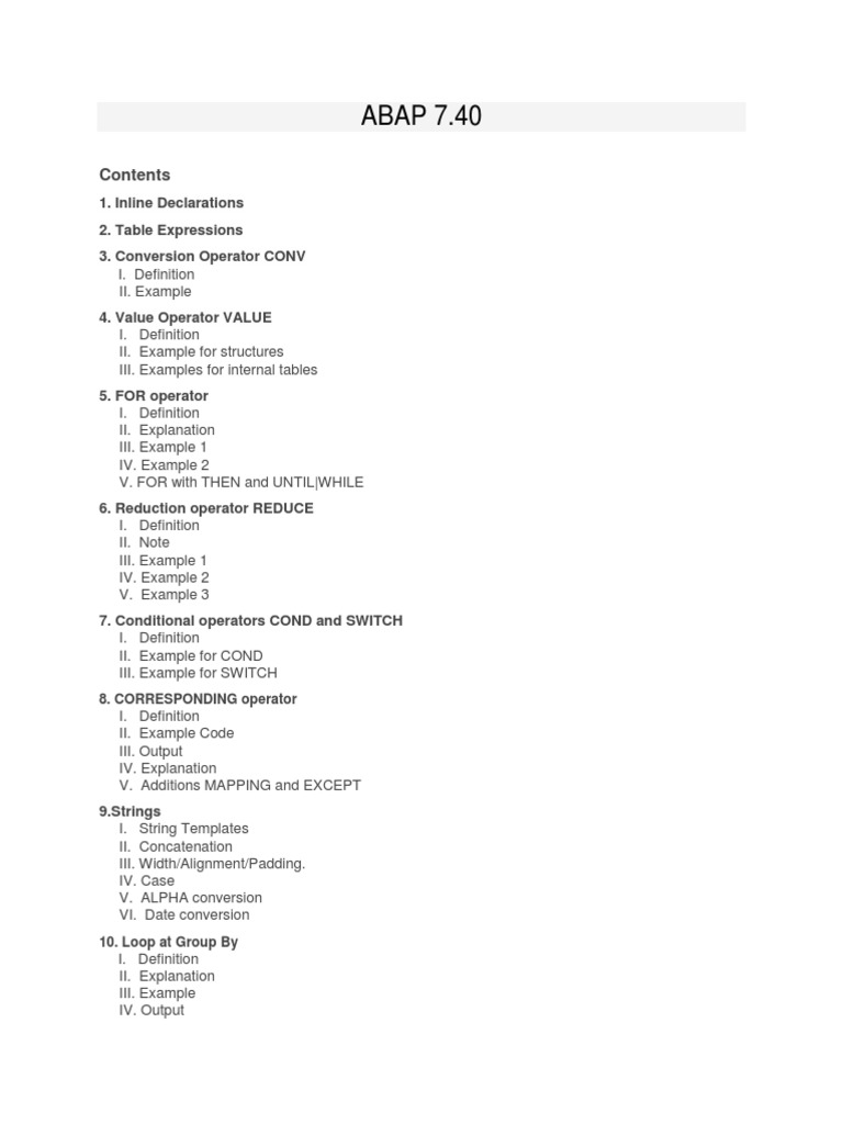 Sap 7.4 Abap Inline Coding | PDF | Database Index | String (Computer Science)