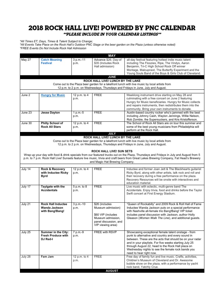 Rock Hall Live! 2025 Event Schedule | PDF | Rock Music | Performing Arts