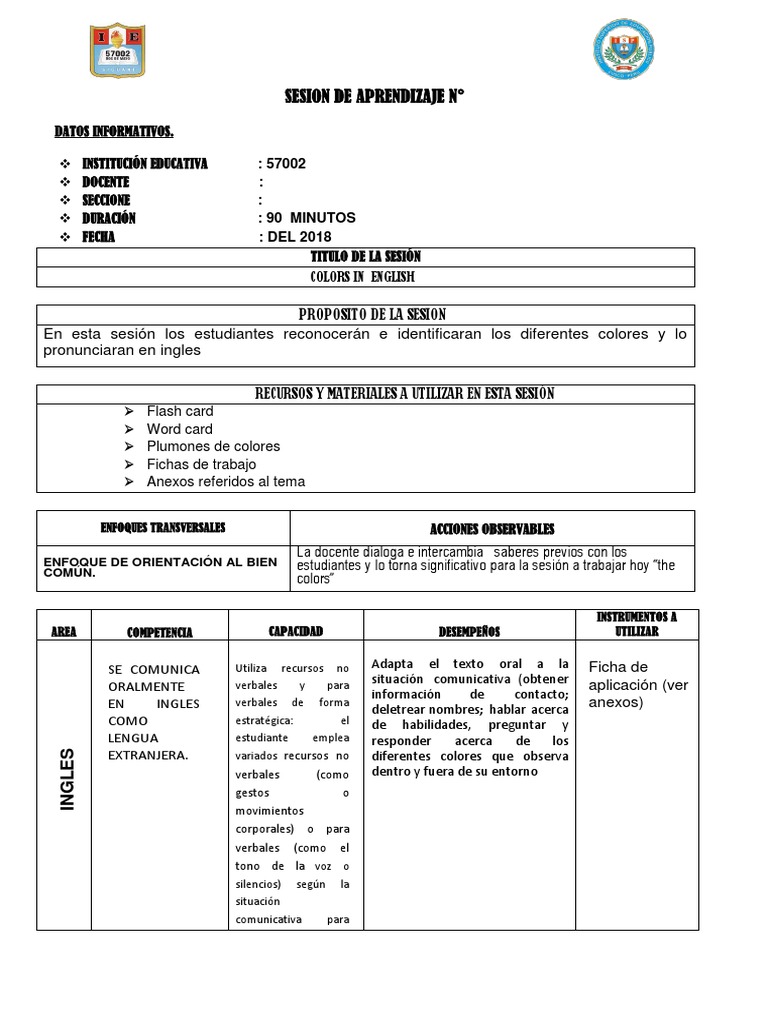 Sesion de Aprendizaje de Ingles | PDF | Desarrollo sostenible | Plan de ...