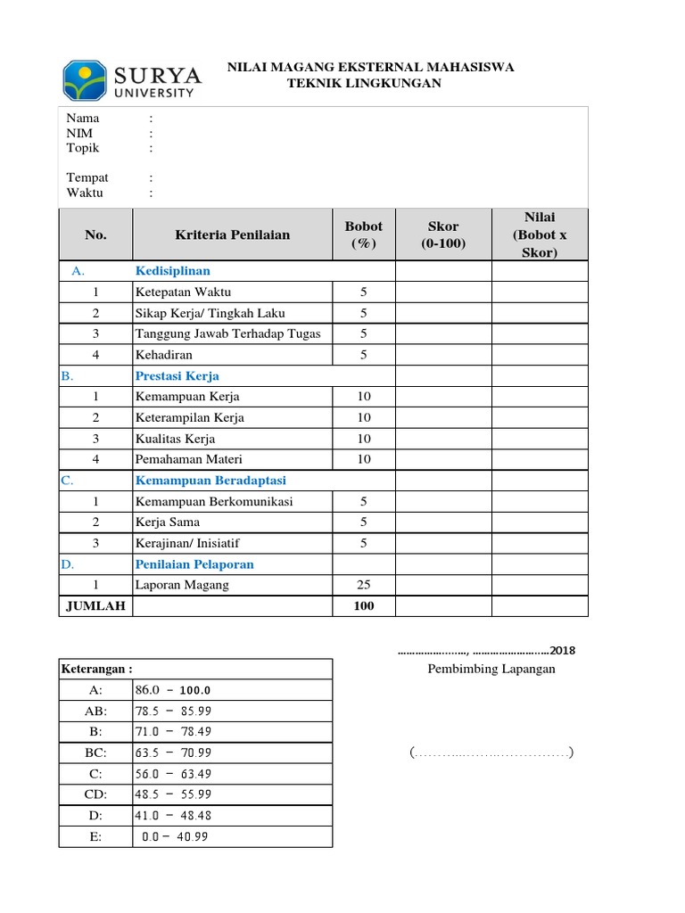 Form Penilaian Magang | PDF
