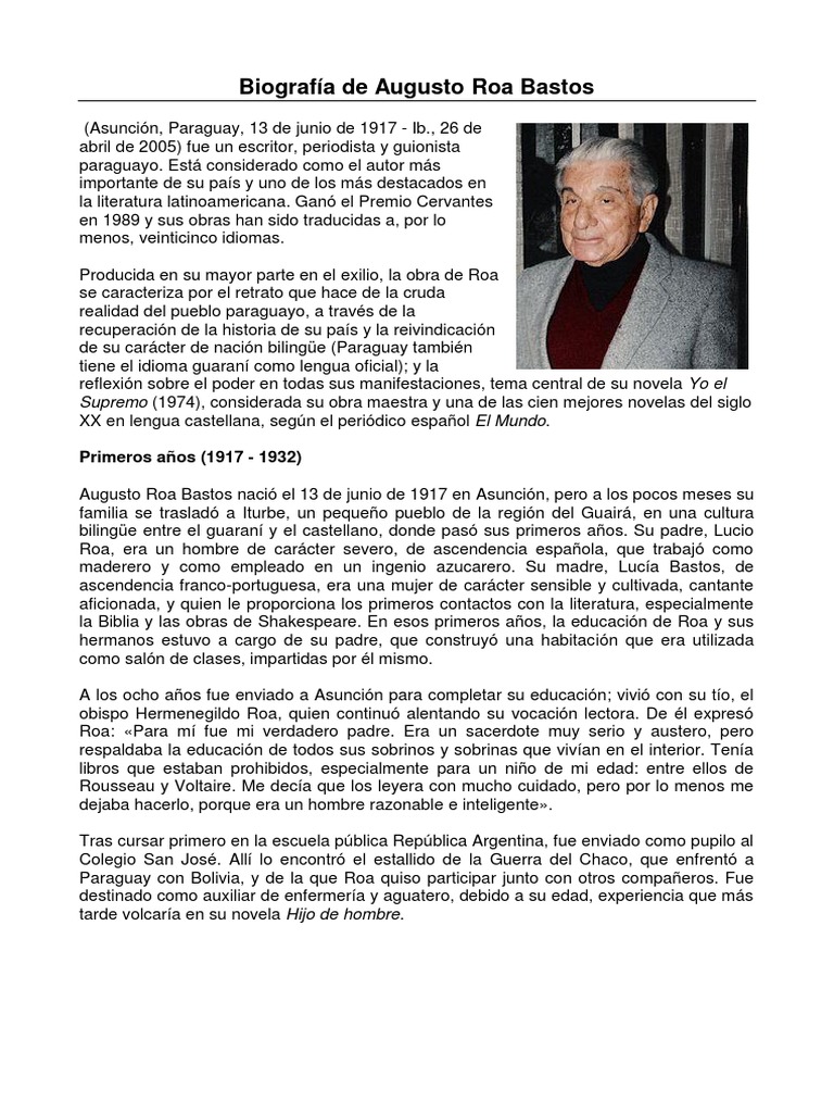 Biografía de Augusto Roa Bastos | PDF