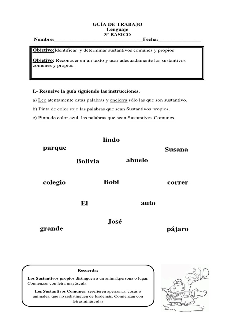 Guia Sustantivos y Adjetivos | Adjetivo | Sustantivo | Prueba gratuita ...