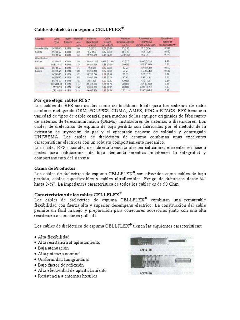 Cables de Dielectrico Espuma CELLFLEX | PDF | Herramientas | Cable coaxial