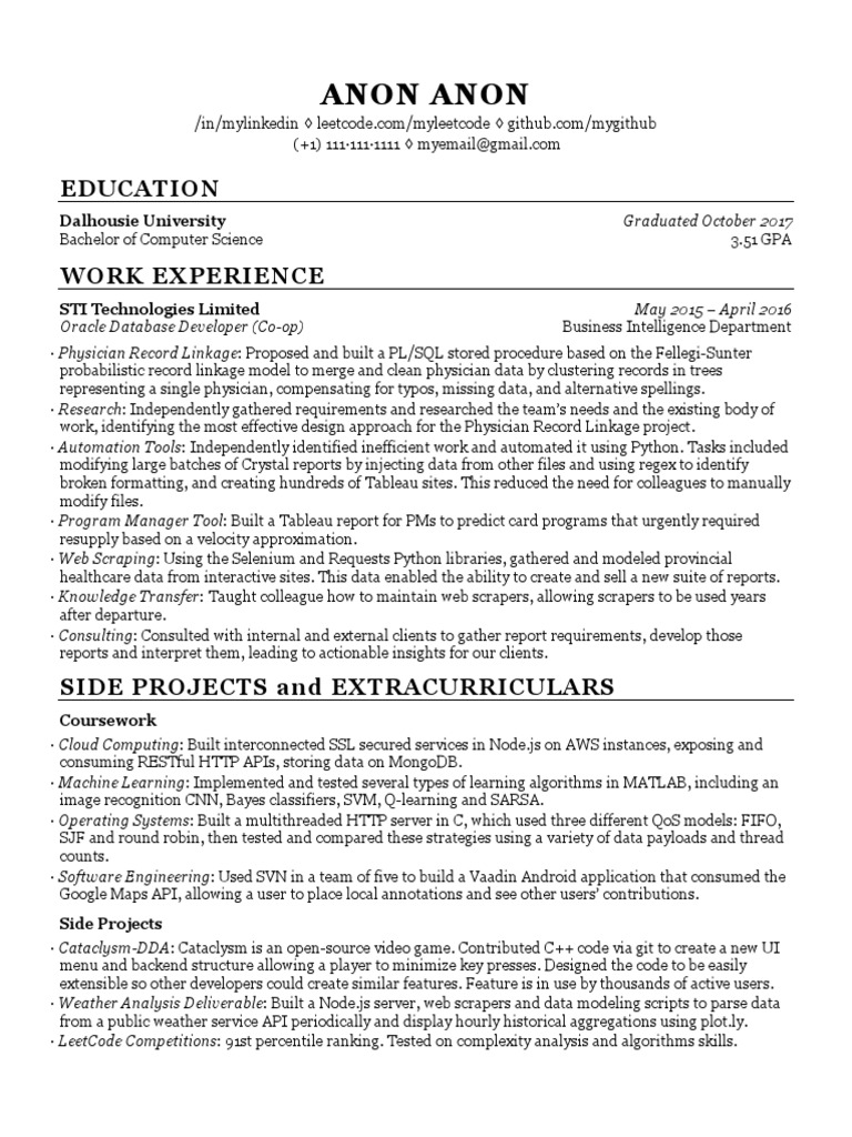 Anonymous Resume | PDF | Application Programming Interface | Machine ...