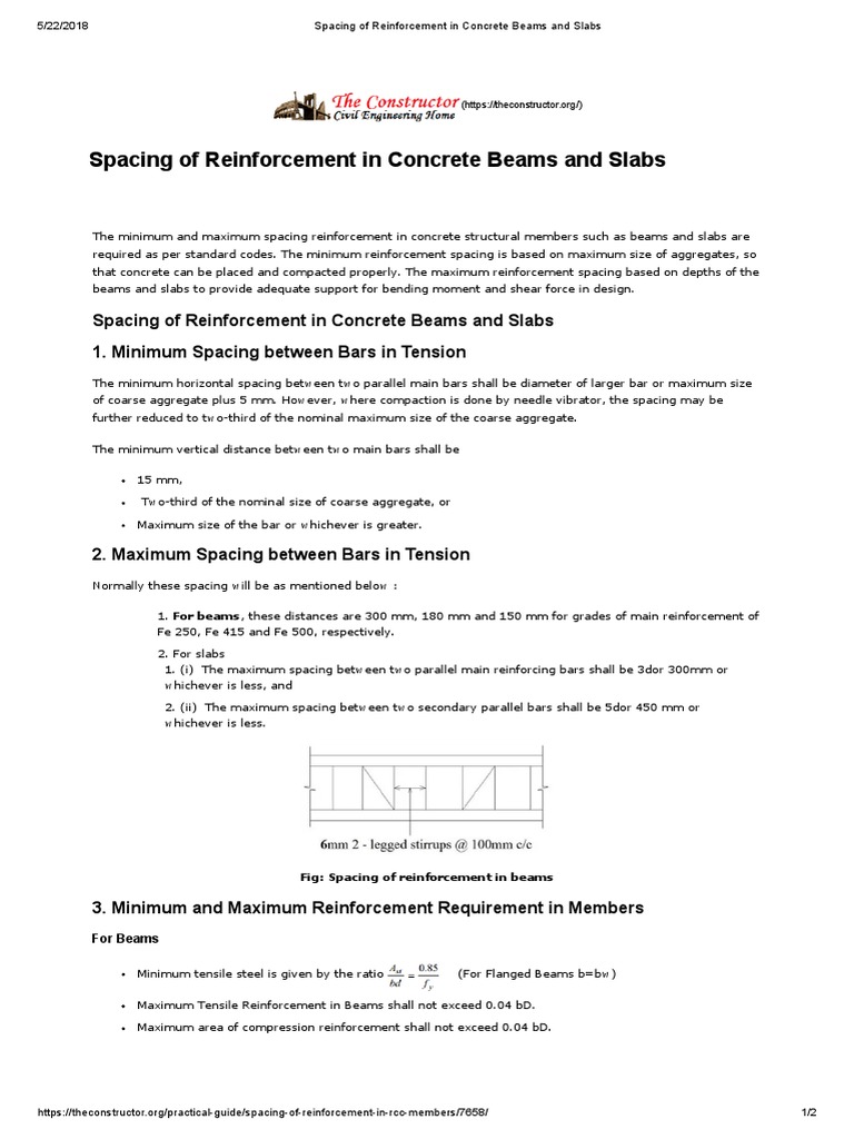 Spacing of Reinforcement in Concrete Beams and Slabs | PDF | Beam ...