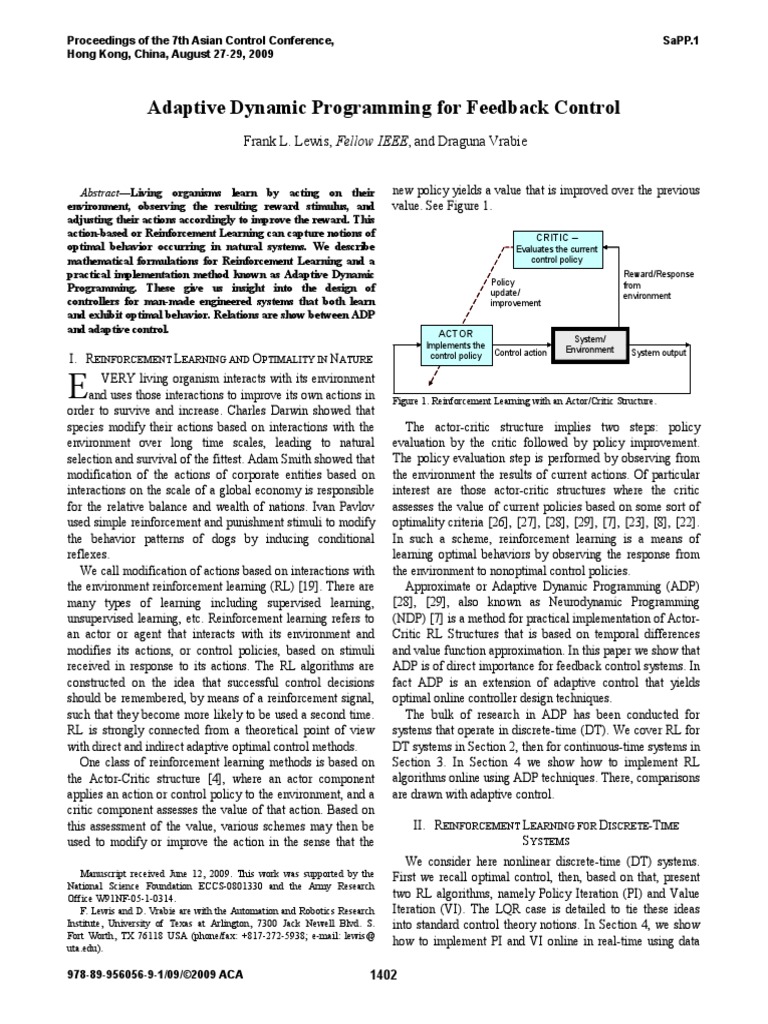 Adaptive Dynamic Programming For Feedback Control 0 | PDF | Control ...