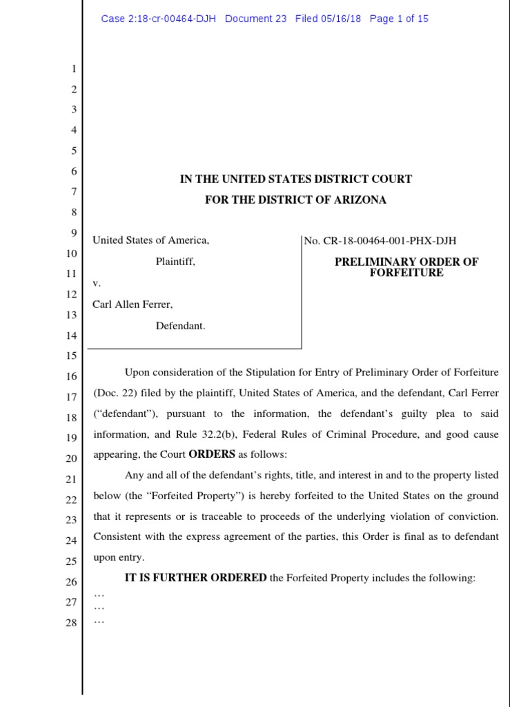 Order-Preliminary Order of Forfeiture | PDF | Asset Forfeiture | Legal Procedure