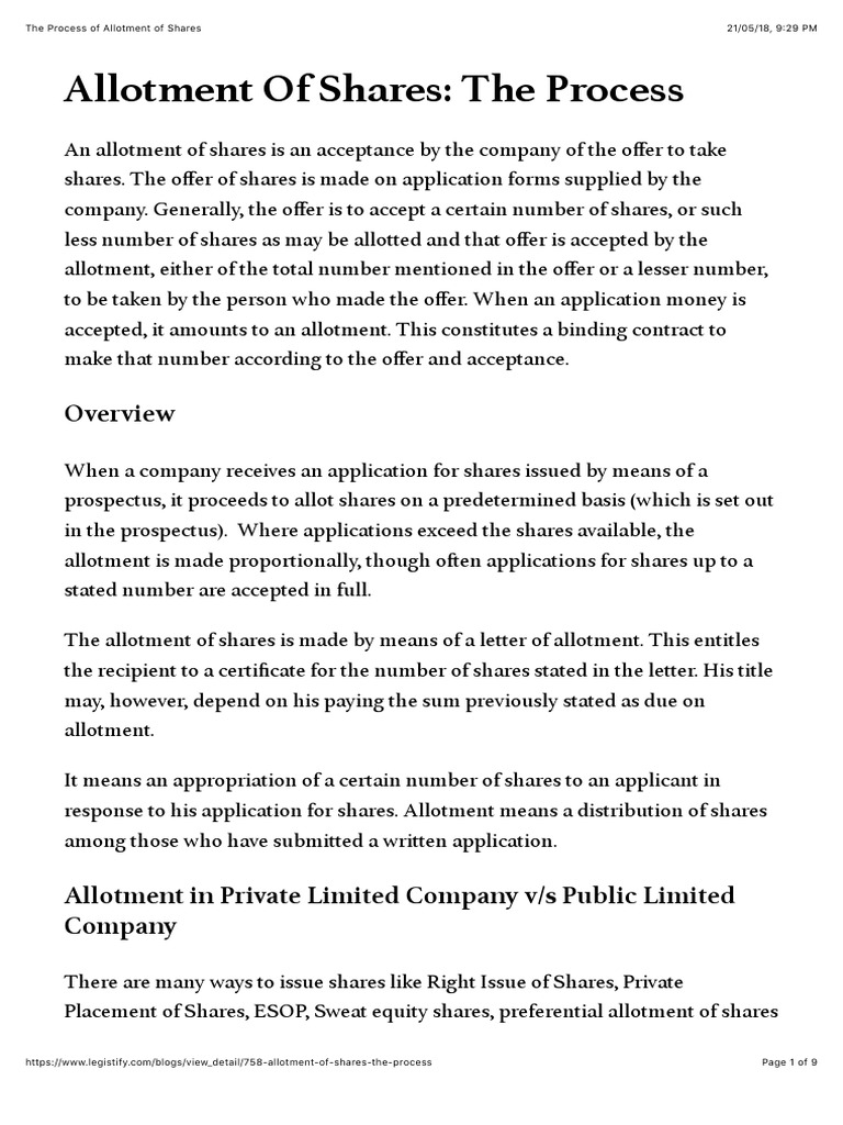 The Process of Allotment of Shares | PDF | Securities (Finance) | Board ...