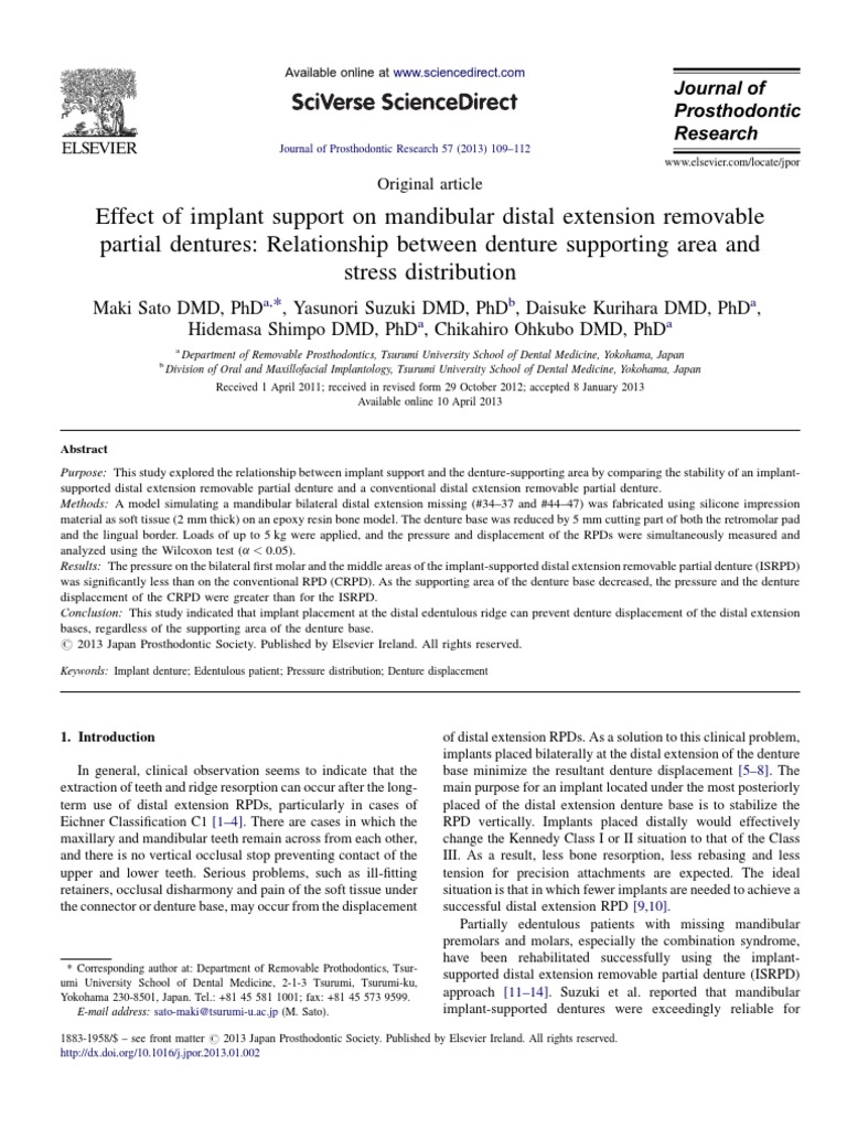 Effect of implant support on mandibular distal extension removable ...