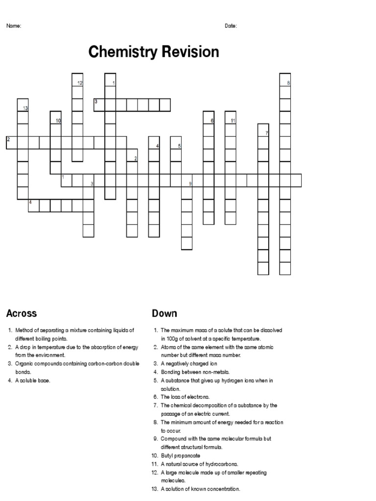 Chemistry Revision Crossword Puzzle | PDF | Solution | Ion