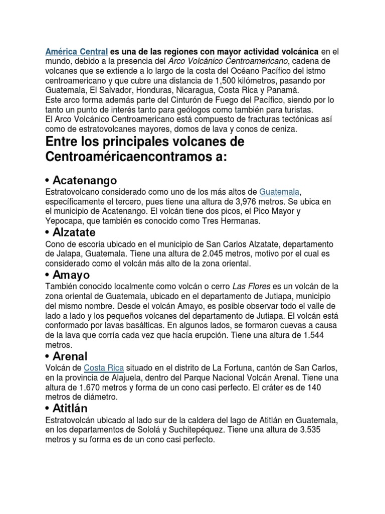 Entre Los Principales Volcanes de Centroaméricaencontramos A | PDF
