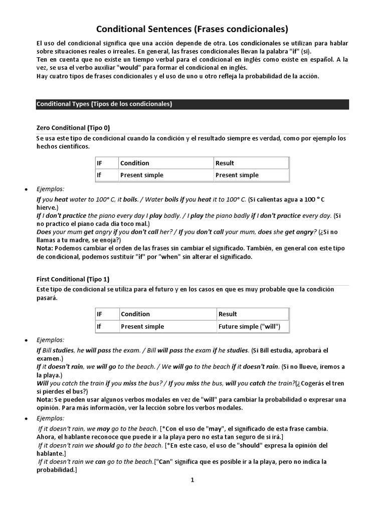 Conditional Sentences Español | PDF | Linguistics | Grammar