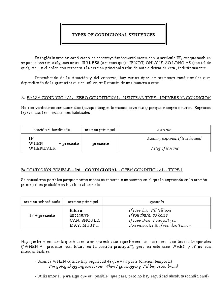 Types of Conditional Sentences | PDF | Sentence (Linguistics) | Syntax