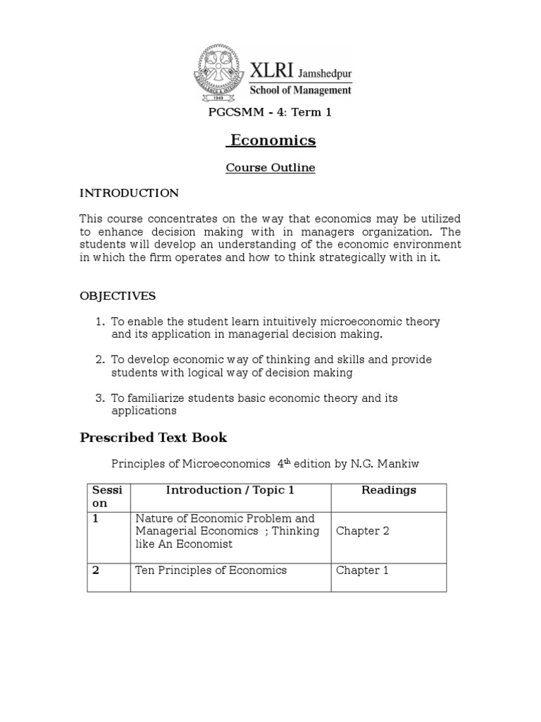 Course Outline Economics-PGCSMM | PDF | Career & Growth